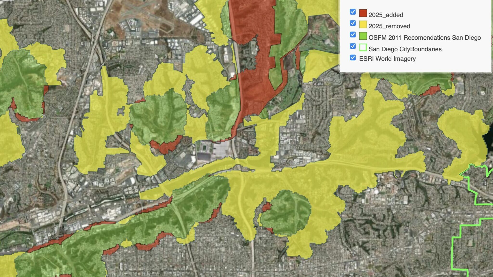 Fire Zone Map Comparison - San Diego Urban Wildfire